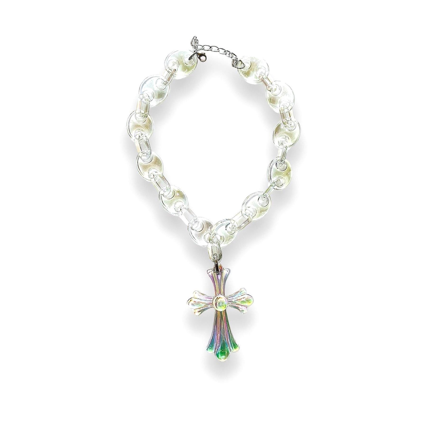Transparent Acrylic Link Necklace With Cross Pendant Edgy Hip Hop ...