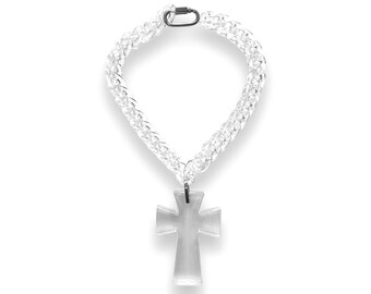 Transparent Acrylic Link Necklace With Cross Pendant Edgy Hip Hop ...