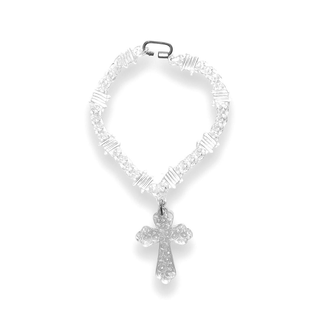 Transparent Acrylic Cuban Link Barbed Wire Necklace With Cross Pendant ...