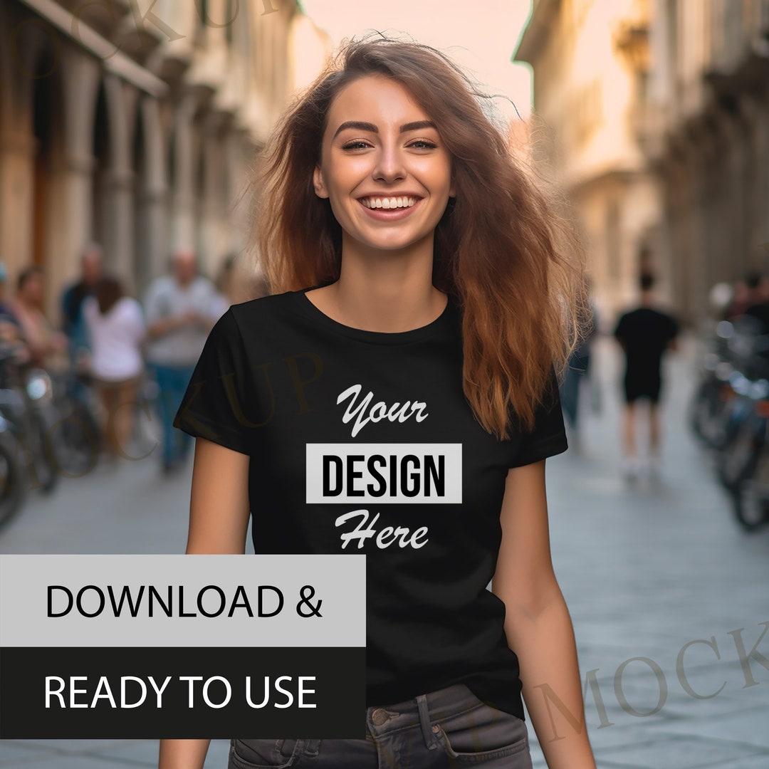 Woman Styled Mockup Black Shirt Mockup Mockup Woman Model T Shirt Model ...