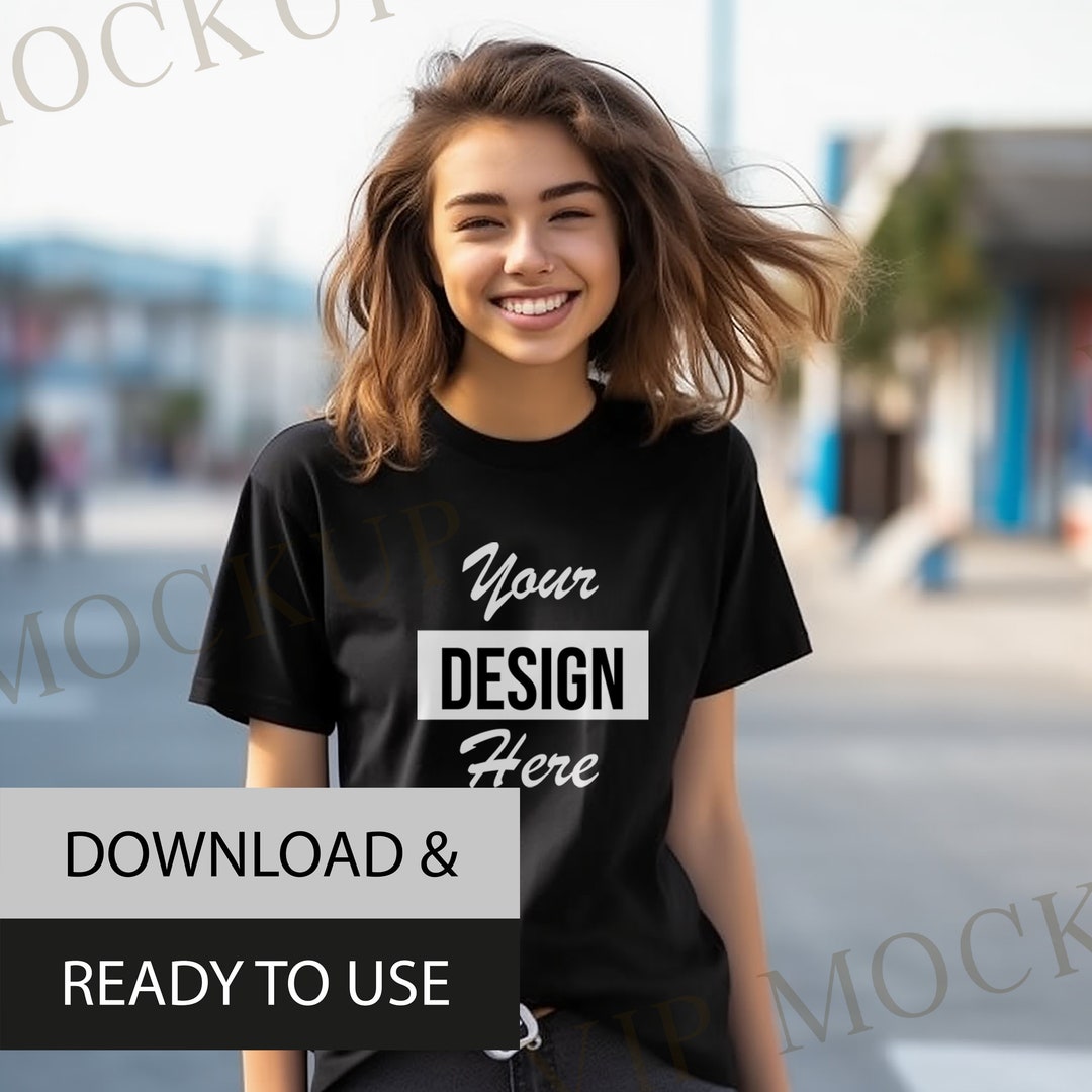 Mockup Woman Model T Shirt Model Model Woman's Clothing Mockup Black ...