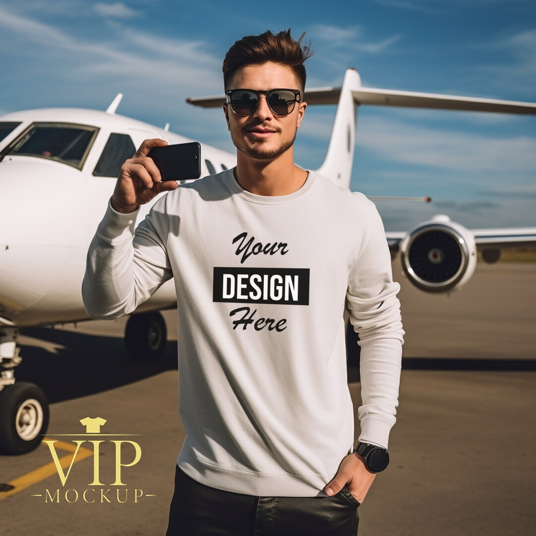 Sweatshirt Mockup Model Male Model White Sweater Gildan 18000 Crewneck ...