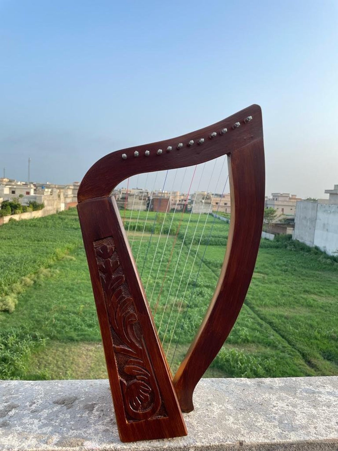 Rosewood Irish Lyre Harp 12 Strings Lever Harp Free Carry Bag & Lyre ...