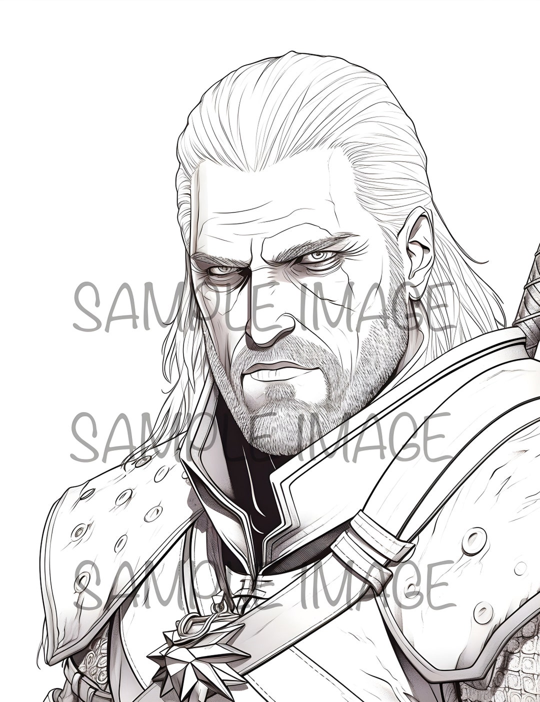 Printable Coloring Page. Fantasy. Witcher. Geralt of Rivia. Instant ...