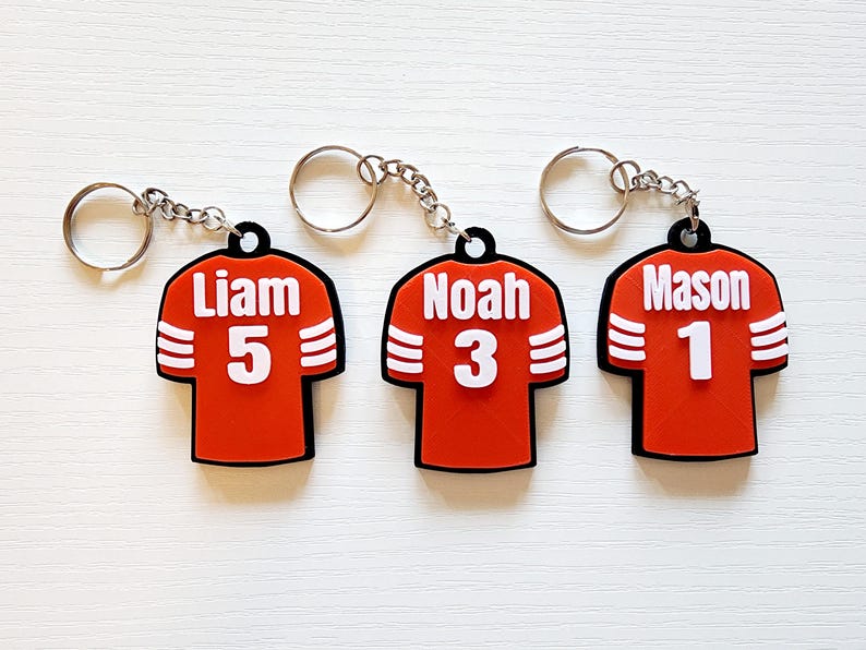 Personalized Football Jersey Keychain: Custom Name & Number, 3D Printed ...