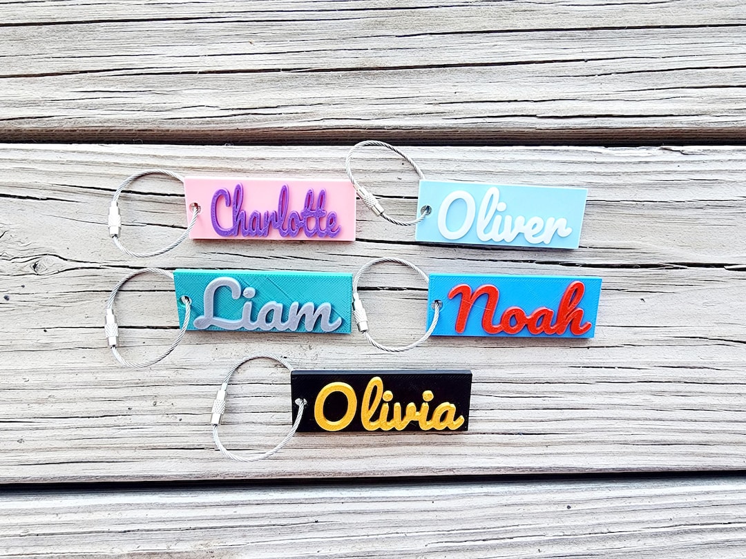 Minimalist Name Tag for Kids & Adults, Custom 3D Printed Keychain ...