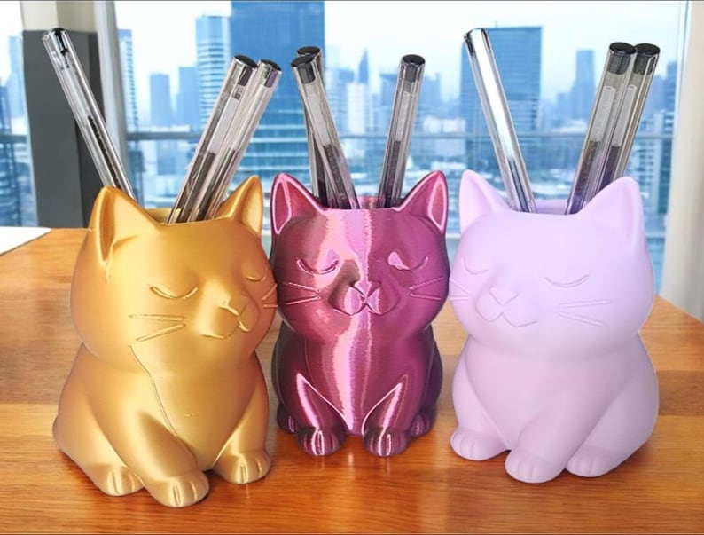 Cat Pen Holder – Cute 3D Printed Desk Organizer, Office Gift, Modern ...