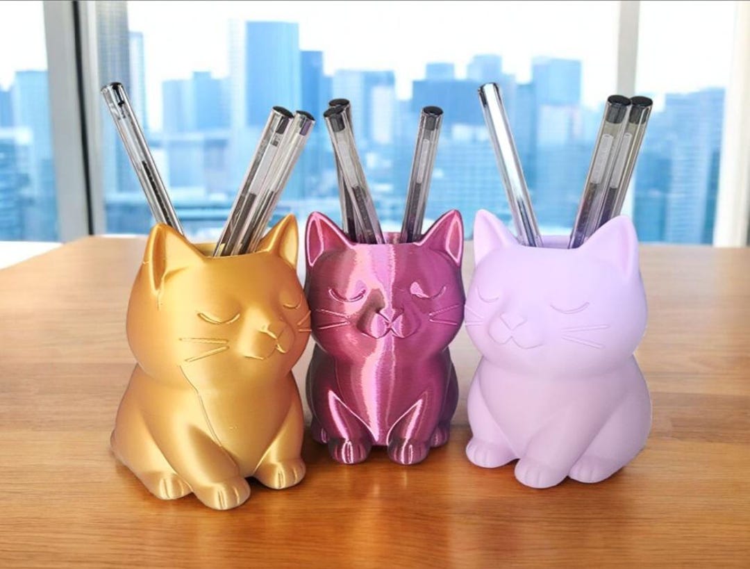 Cat Pen Holder – Cute 3D Printed Desk Organizer, Office Gift, Modern ...