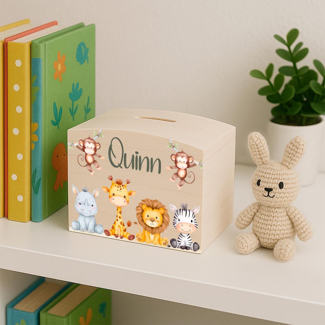 Personalized Wooden Money Box for Children With Name Gift Baptism Boy ...