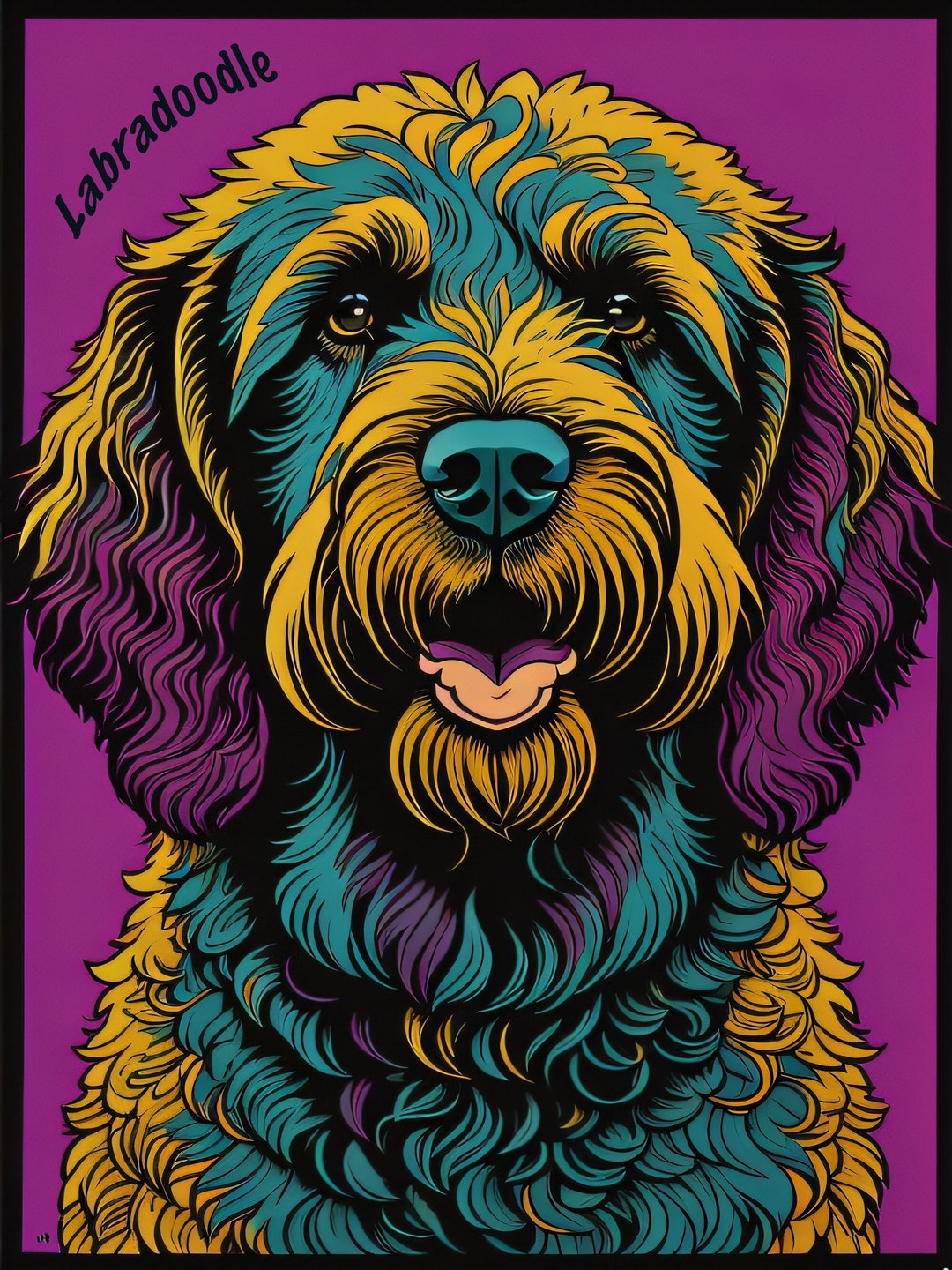 Labradoodle Dog Artwork Retro Vibrant Artwork - Digital Download - Etsy