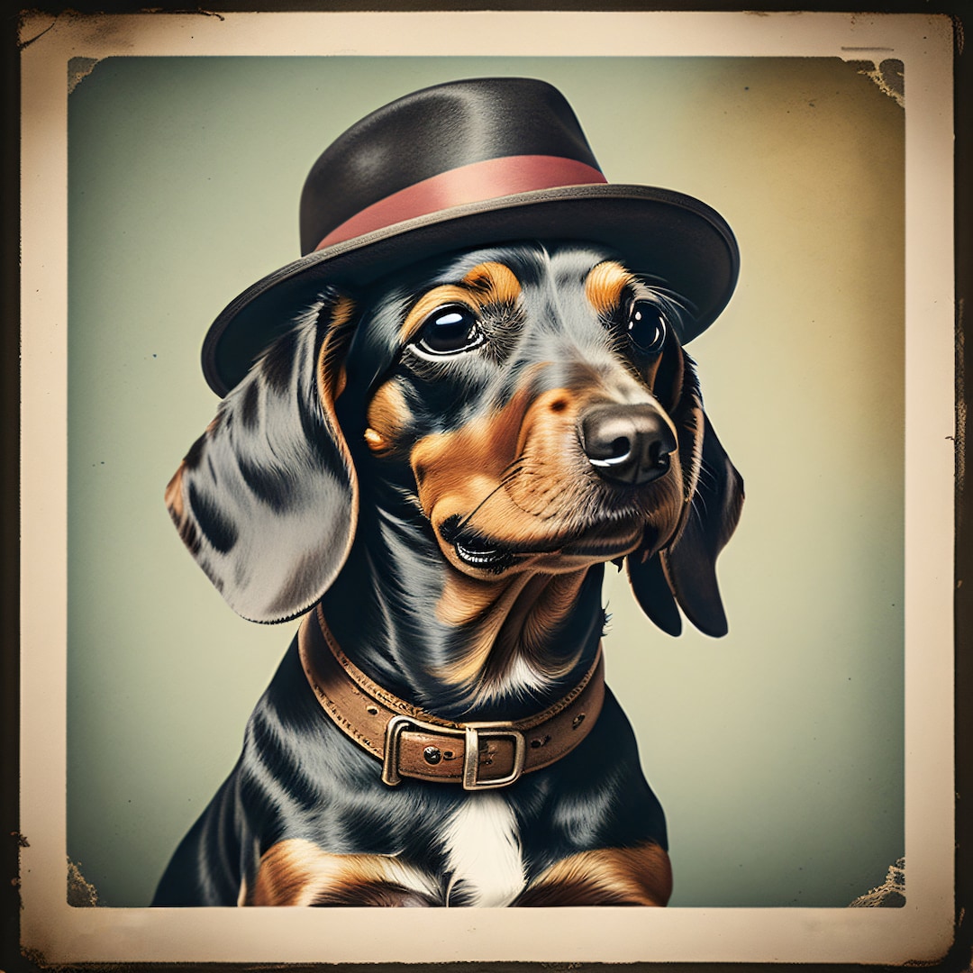 Dachshund Wearing Fedora Hat Artwork Vintage Style Digital Download - Etsy