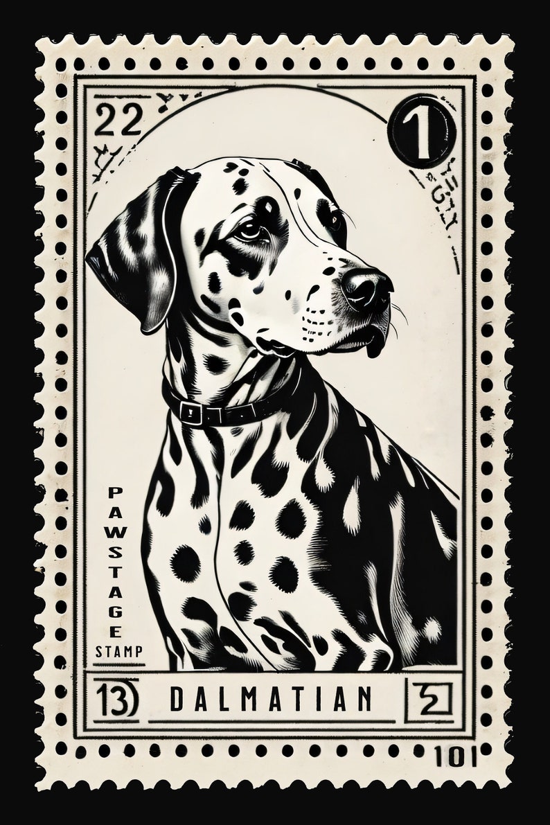 Dalmatian PRINTABLE Dog Artwork Vintage Postage Stamp - Etsy