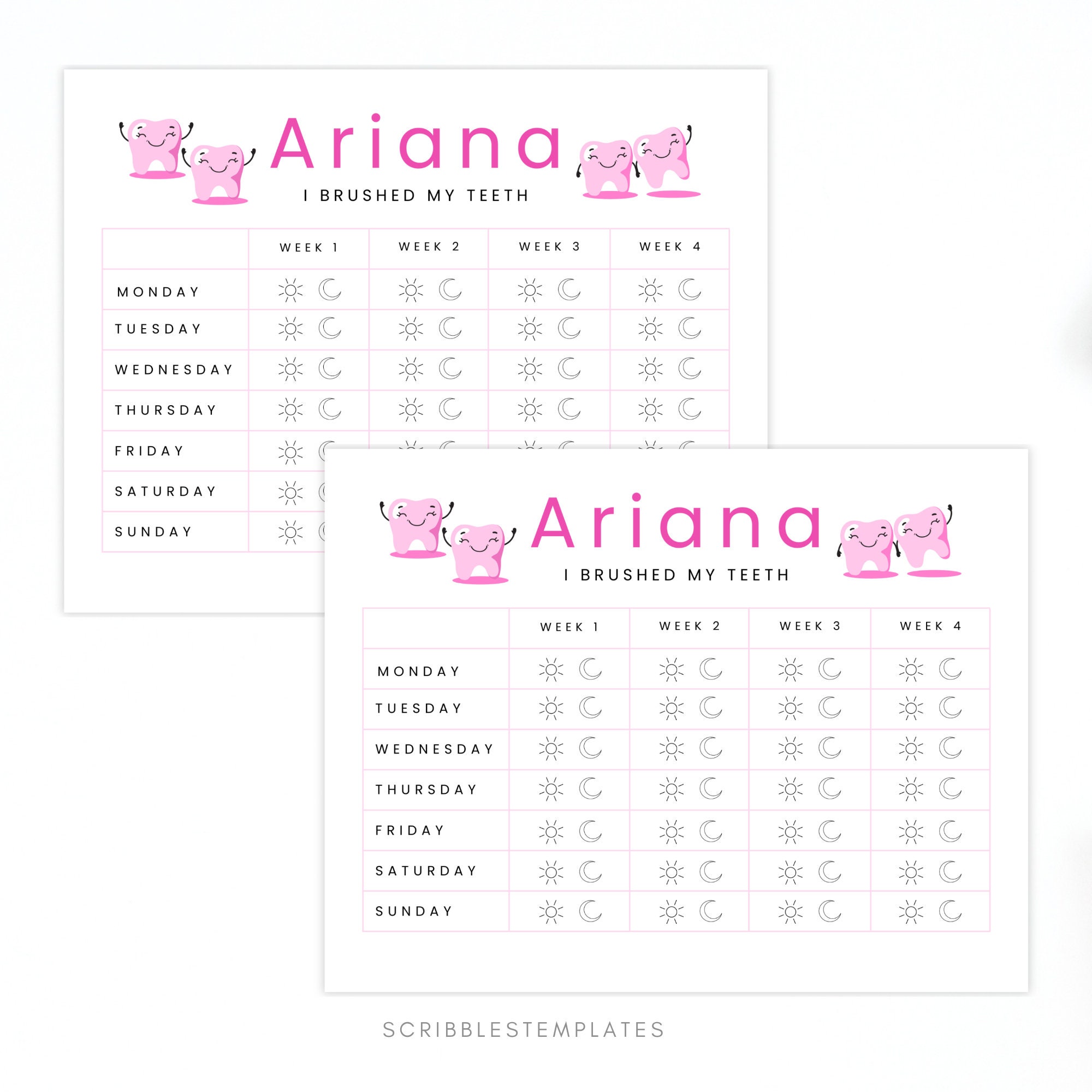Toothbrush Chart, Teeth-brushing, Morning and Evening Brushing Chart ...