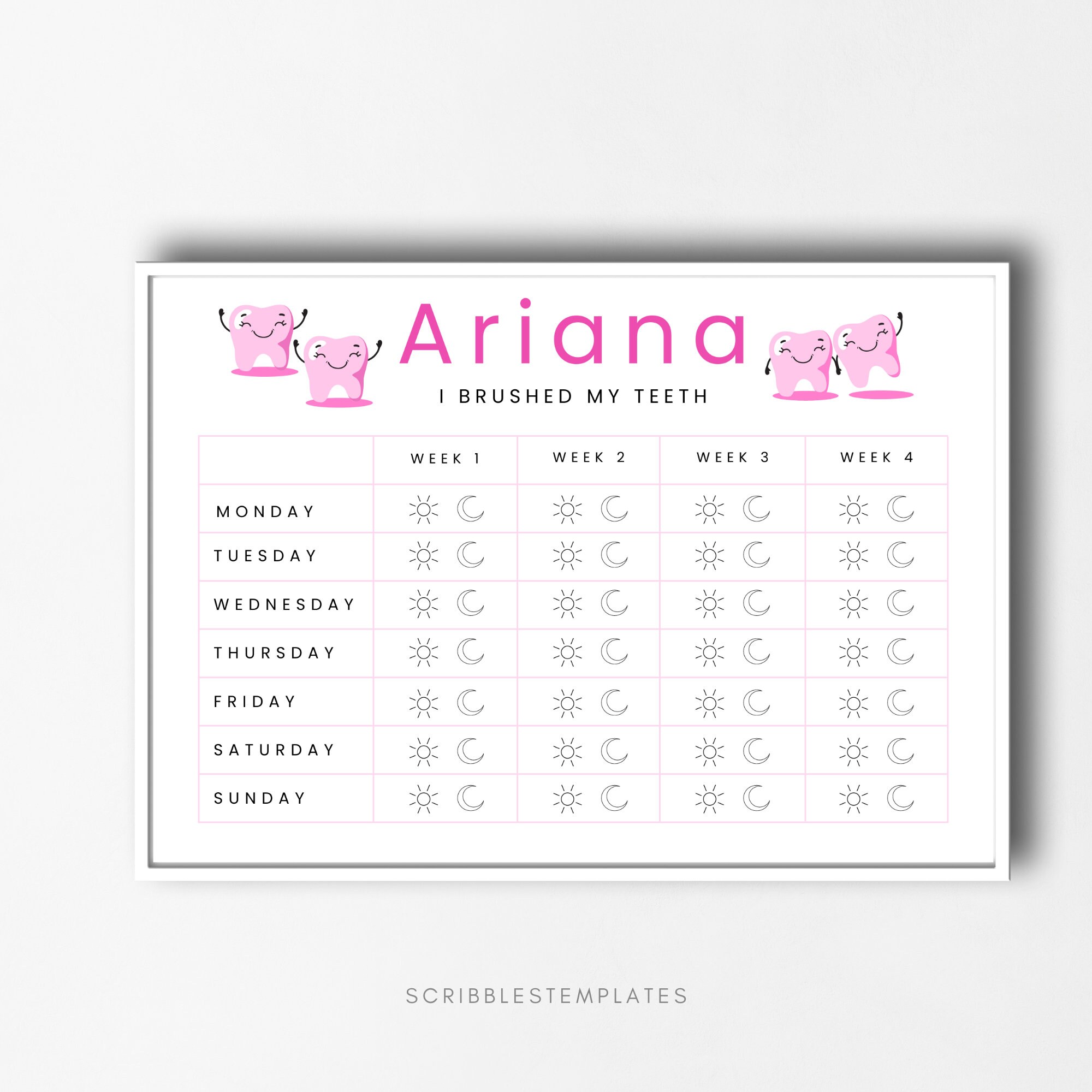 Toothbrush Chart, Teeth-brushing, Morning and Evening Brushing Chart ...