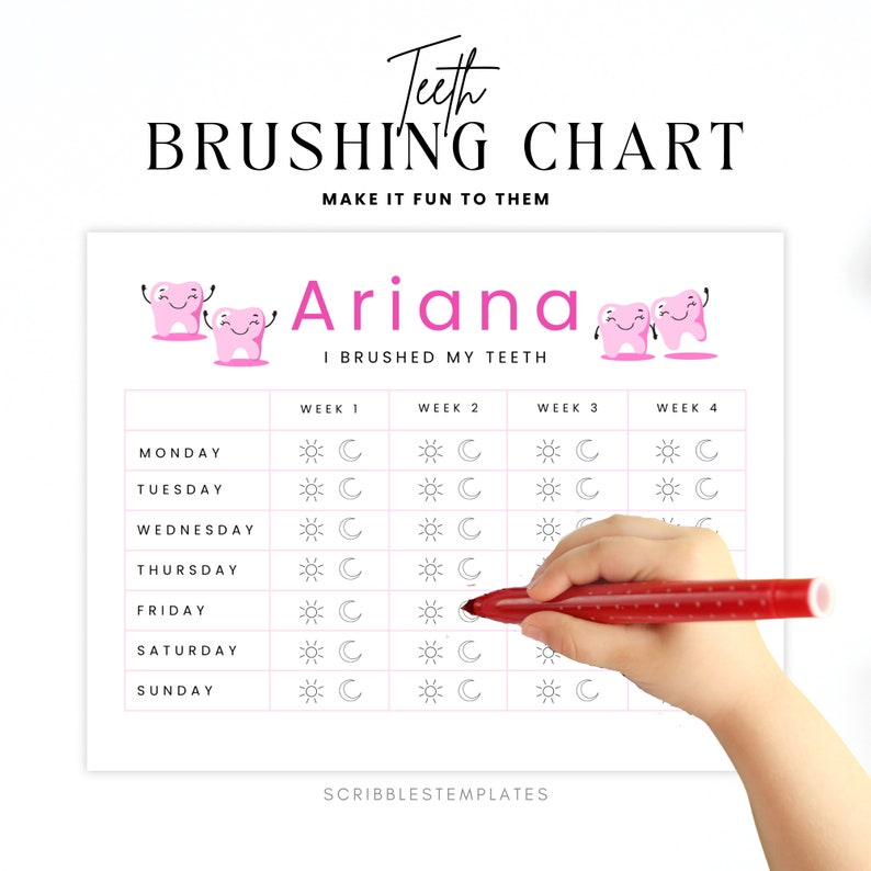 Toothbrush Chart, Teeth-brushing, Morning and Evening Brushing Chart ...