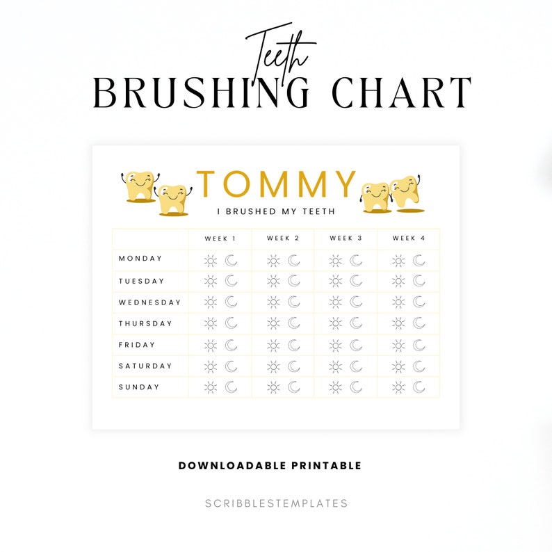 Toothbrush Chart, Teeth-brushing, Morning and Evening Brushing Chart ...