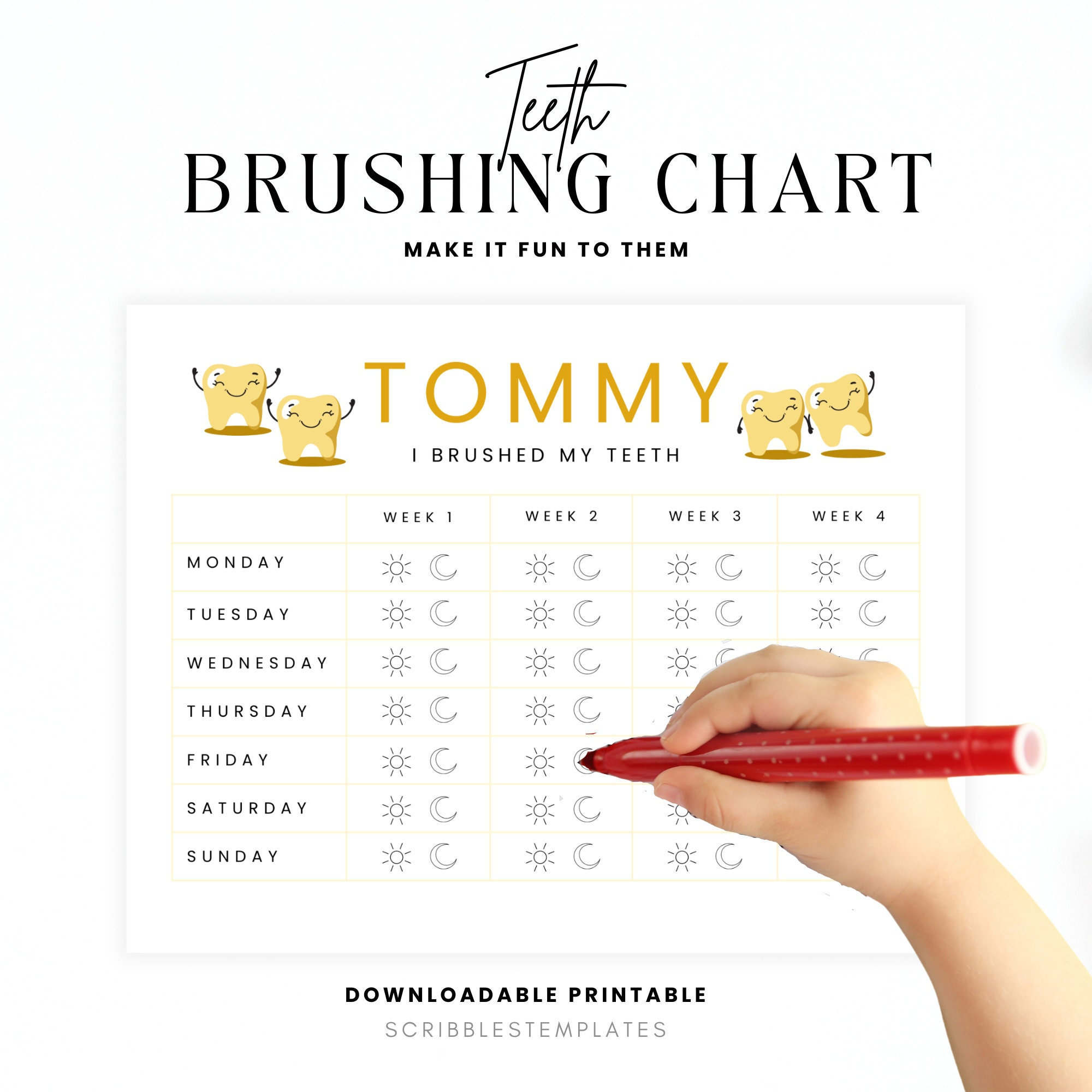Toothbrush Chart, Teeth-brushing, Morning and Evening Brushing Chart ...