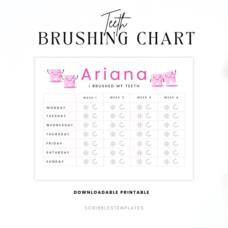 Toothbrush Chart, Teeth-brushing, Morning and Evening Brushing Chart ...