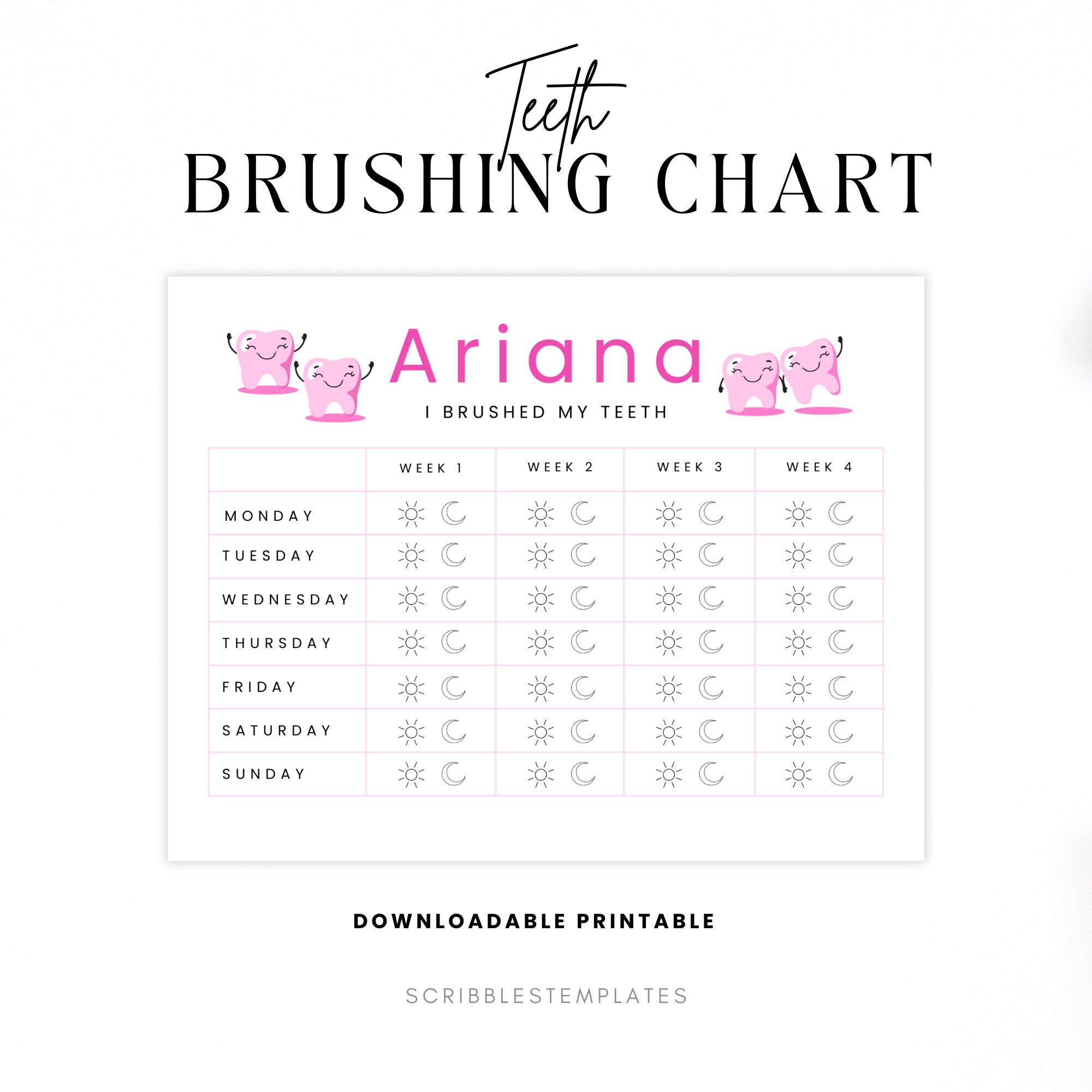 Toothbrush Chart, Teeth-brushing, Morning and Evening Brushing Chart ...