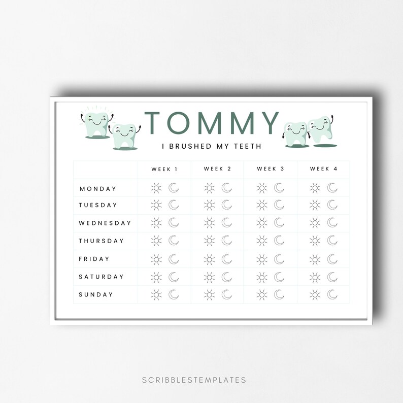 Toothbrush Chart Teeth-brushing Morning and Evening Brushing - Etsy