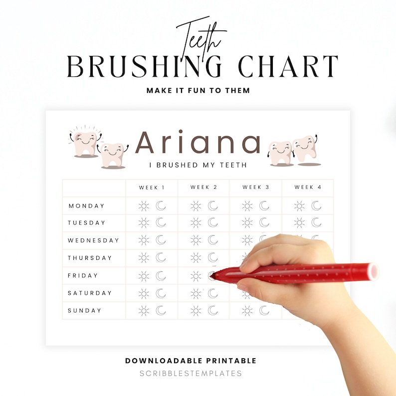 Toothbrush Chart, Teeth-brushing, Morning and Evening Brushing Chart ...