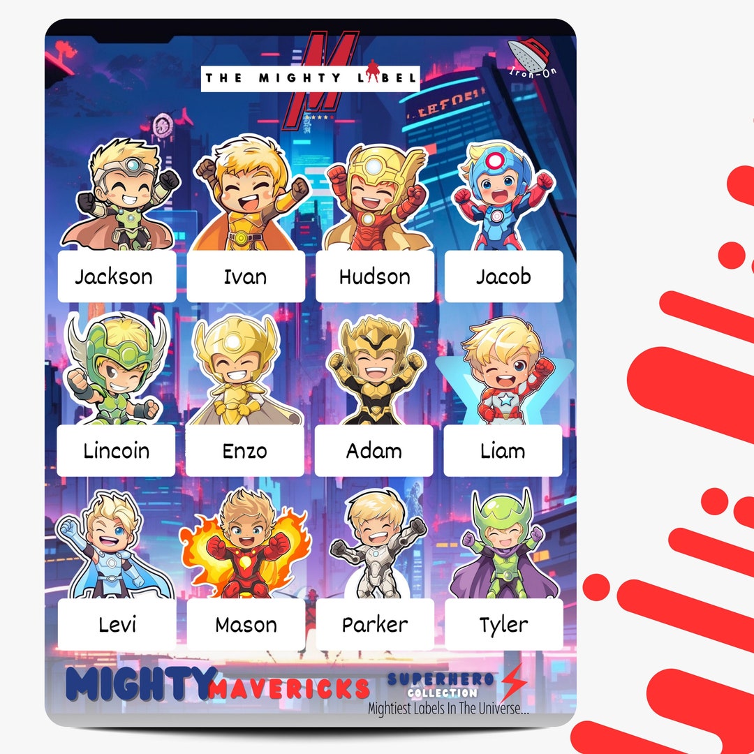 24 Personalized Kids Superhero Theme Iron-on Labels | Name Tags ...