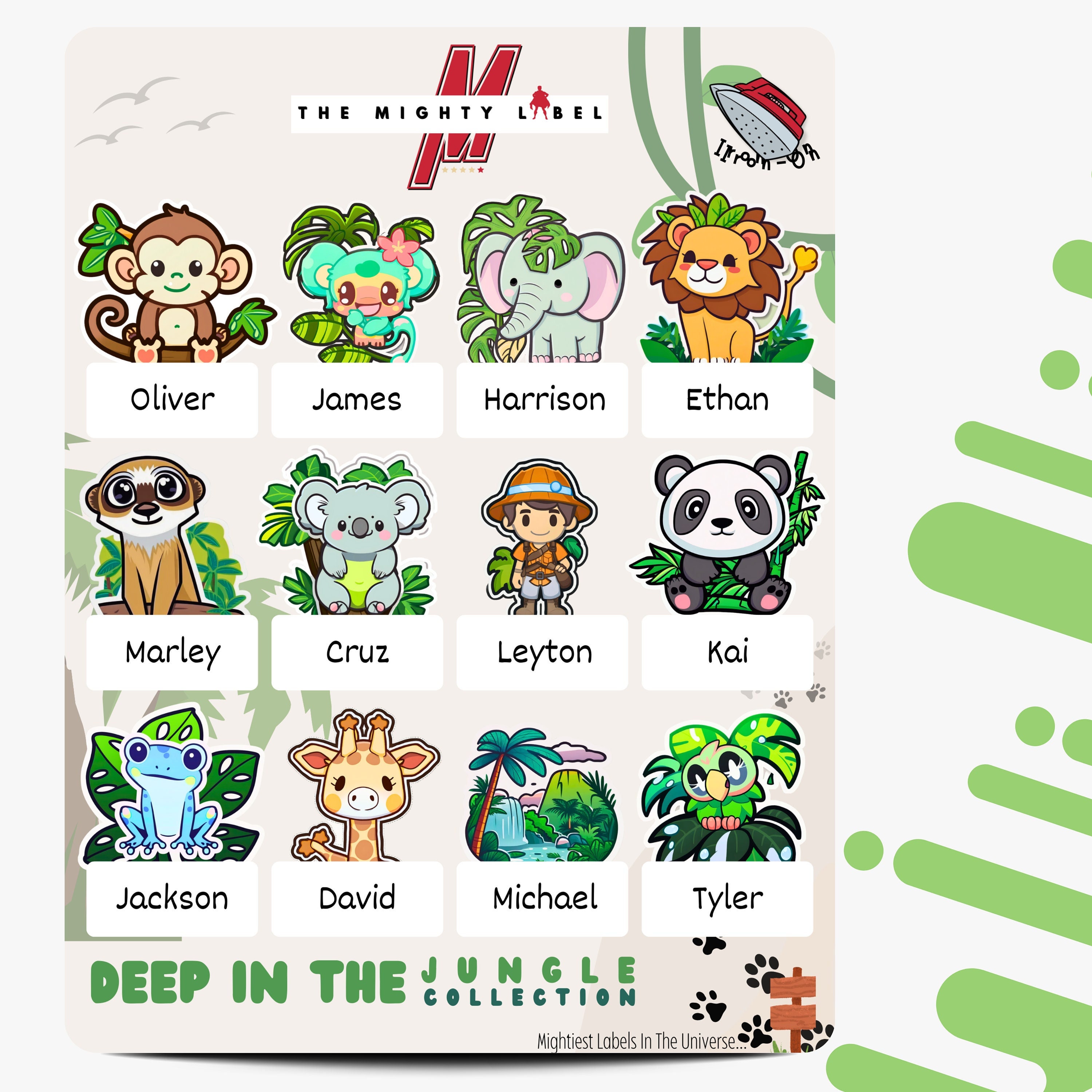 24 Personalized Kids Animal Jungle Theme Iron-on Labels | Name Tags ...