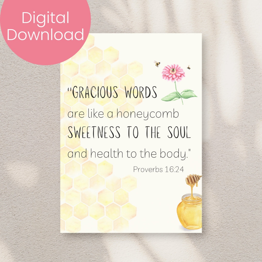 Bible Verse Printable Art, Proverbs 16:24 , Scripture Print, Digital ...