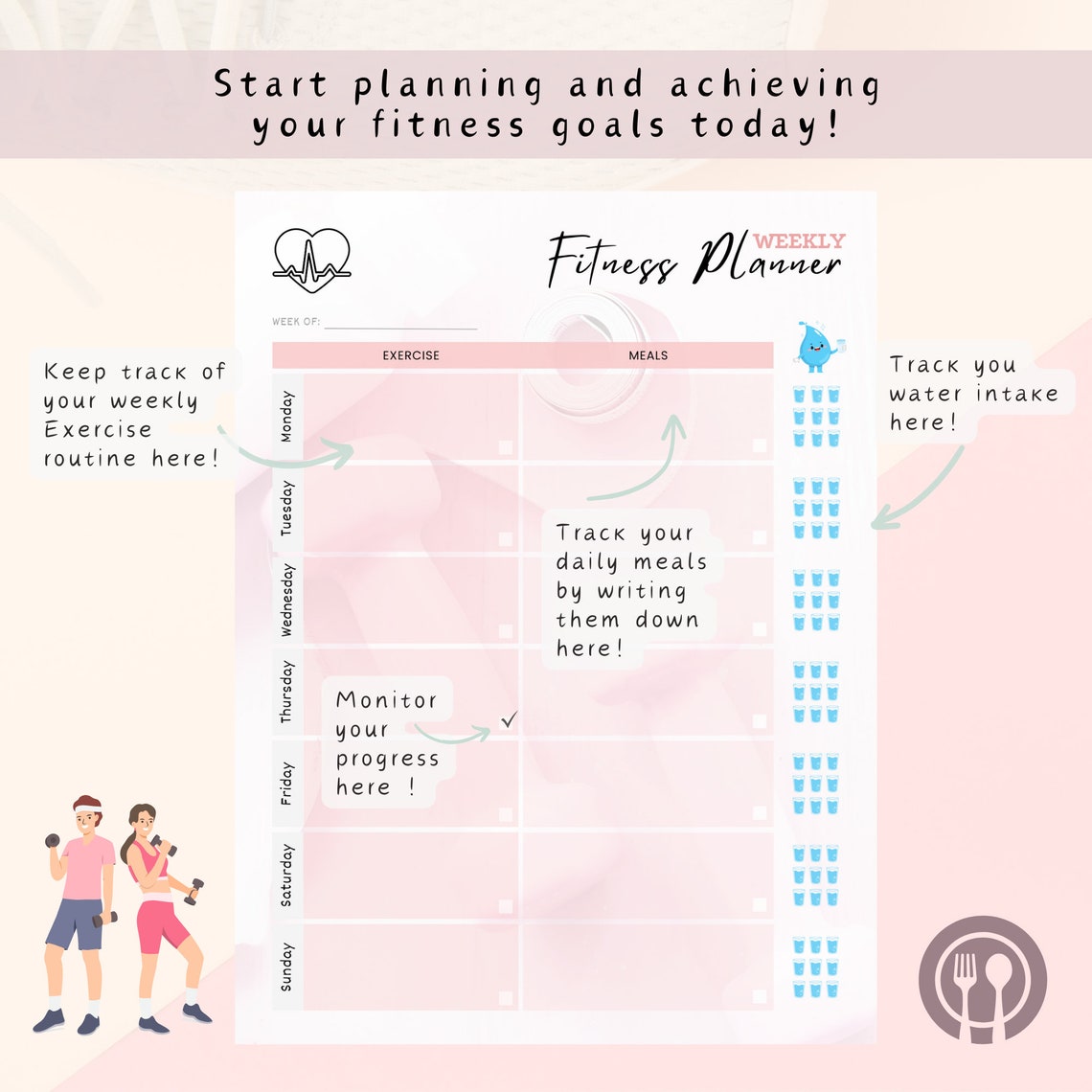 Weekly Fitness Planners, Exercise Planners, Meal Planners, Water Intake ...