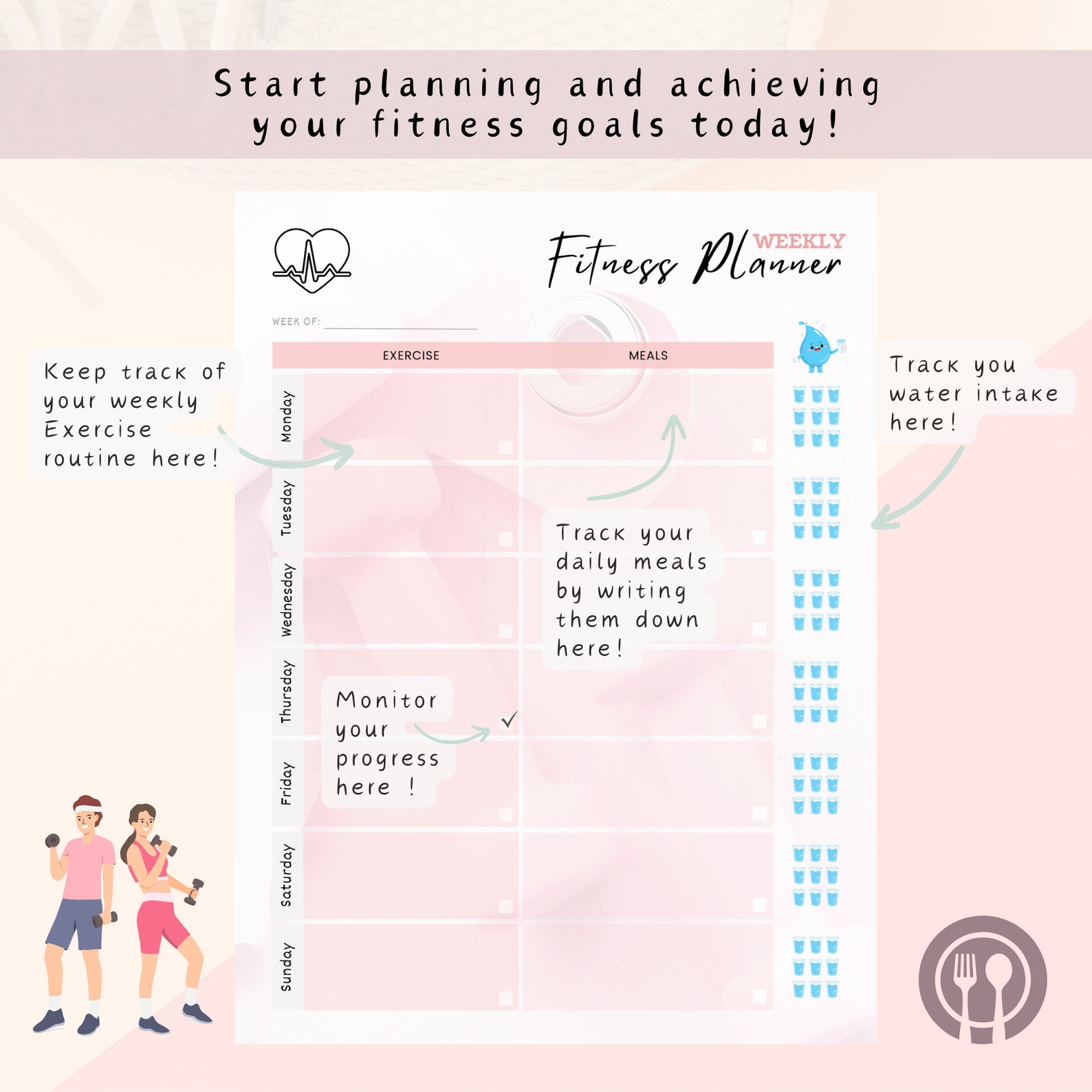 Weekly Fitness Planners, Exercise Planners, Meal Planners, Water Intake ...
