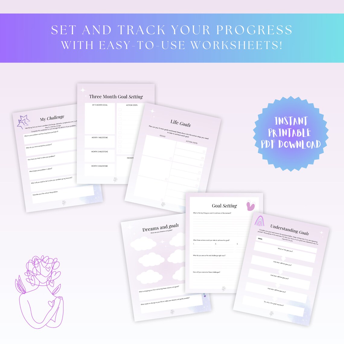 Self-care Easy to Use Goal Setting Printable Worksheets - Etsy
