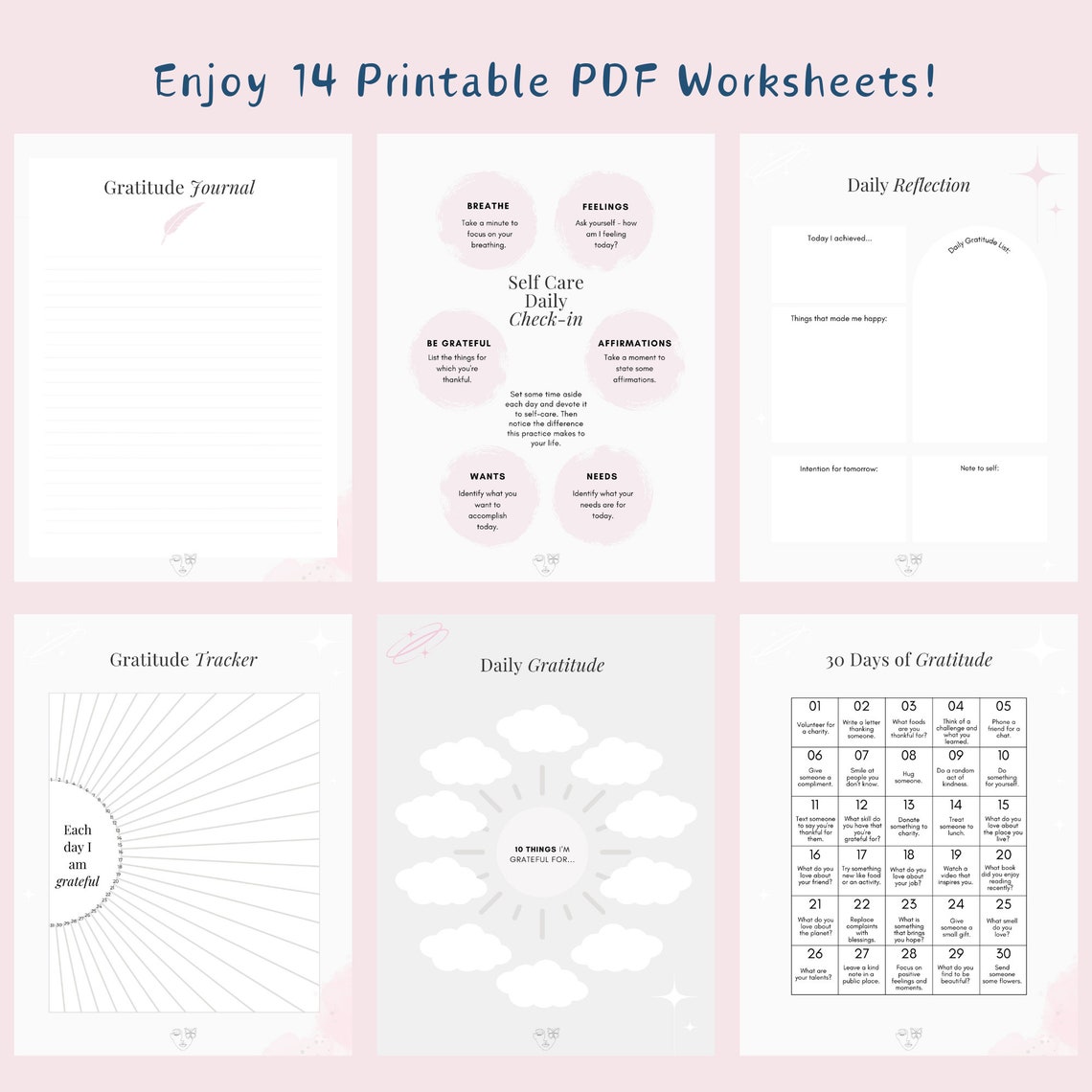 Daily Gratitude Worksheets, Wellbeing, Mindset, Daily Reflection, Self ...
