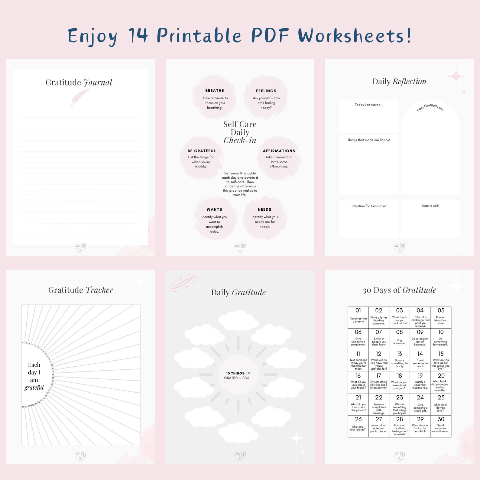 Daily Gratitude Worksheets, Wellbeing, Mindset, Daily Reflection, Self ...