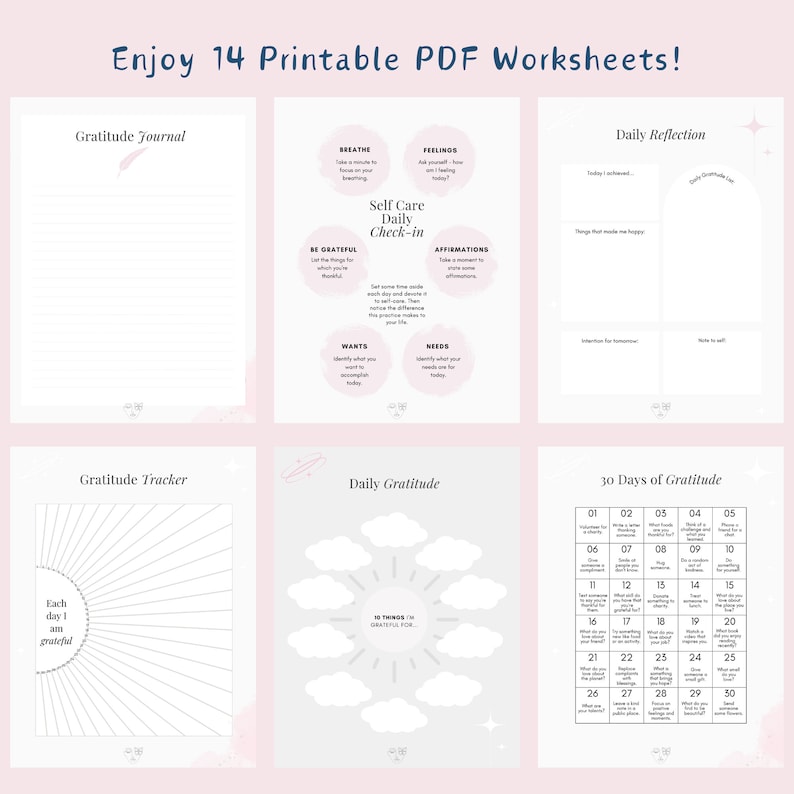 Daily Gratitude Worksheets, Wellbeing, Mindset, Daily Reflection, Self ...