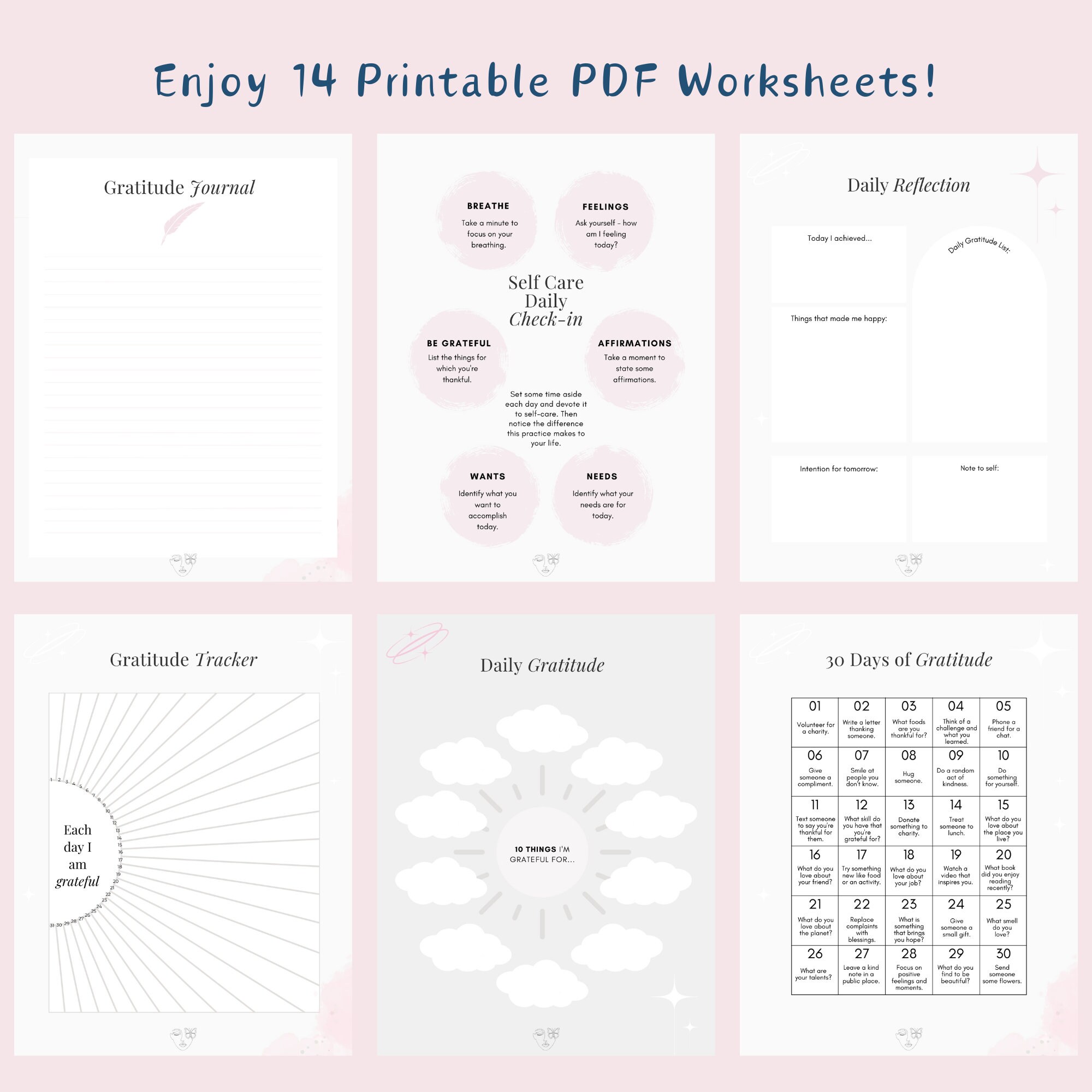 Daily Gratitude Worksheets, Wellbeing, Mindset, Daily Reflection, Self ...