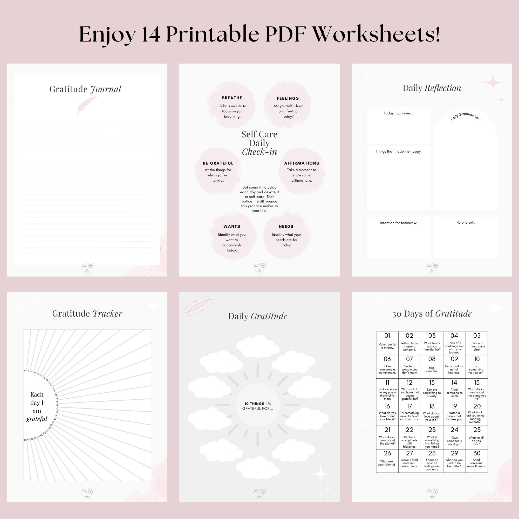 Daily Gratitude Worksheets Wellbeing Mindset Daily - Etsy