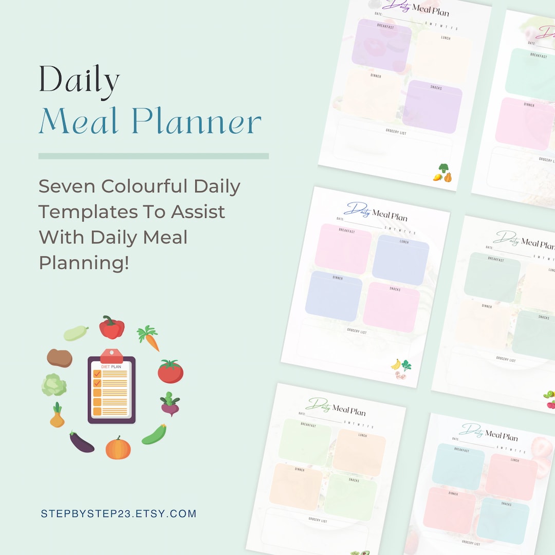 Seven Colourful Daily Templates to Assist With Daily Meal Planning! - Etsy