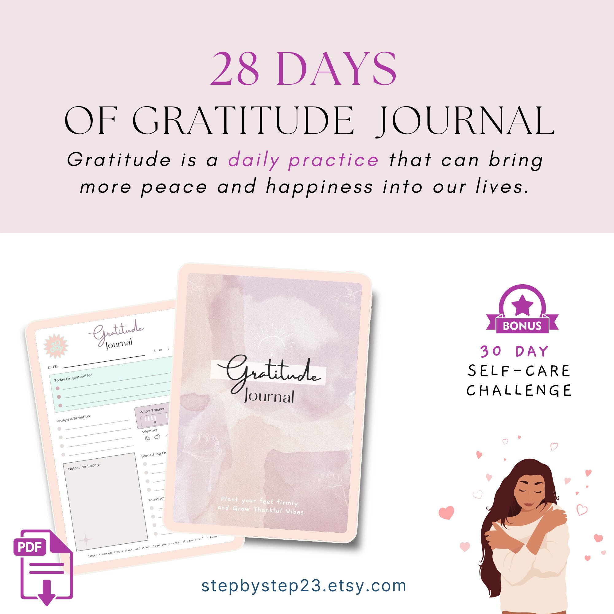 The 28 Days of Gratitude Journal, Gratitude Templates, Micro Self-care ...