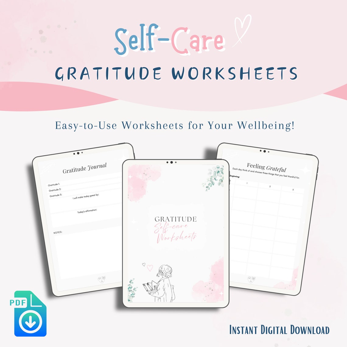 Daily Gratitude Worksheets, Wellbeing, Mindset, Daily Reflection, Self ...