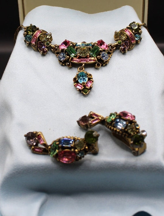 1950's HOLLYCRAFT Pastel Multi Color Necklace and Mat… - Gem