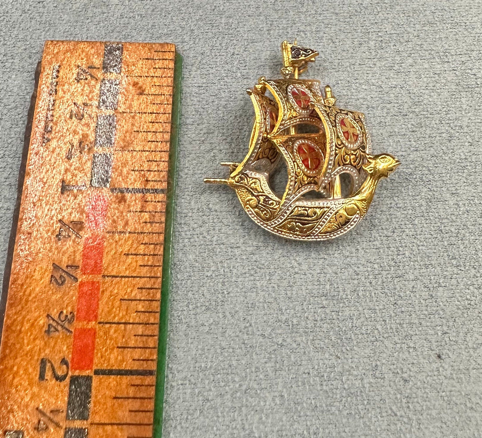 Vintage Spanish Galleon Pin / Brooch Beautiful Detail and Color, Signed ...