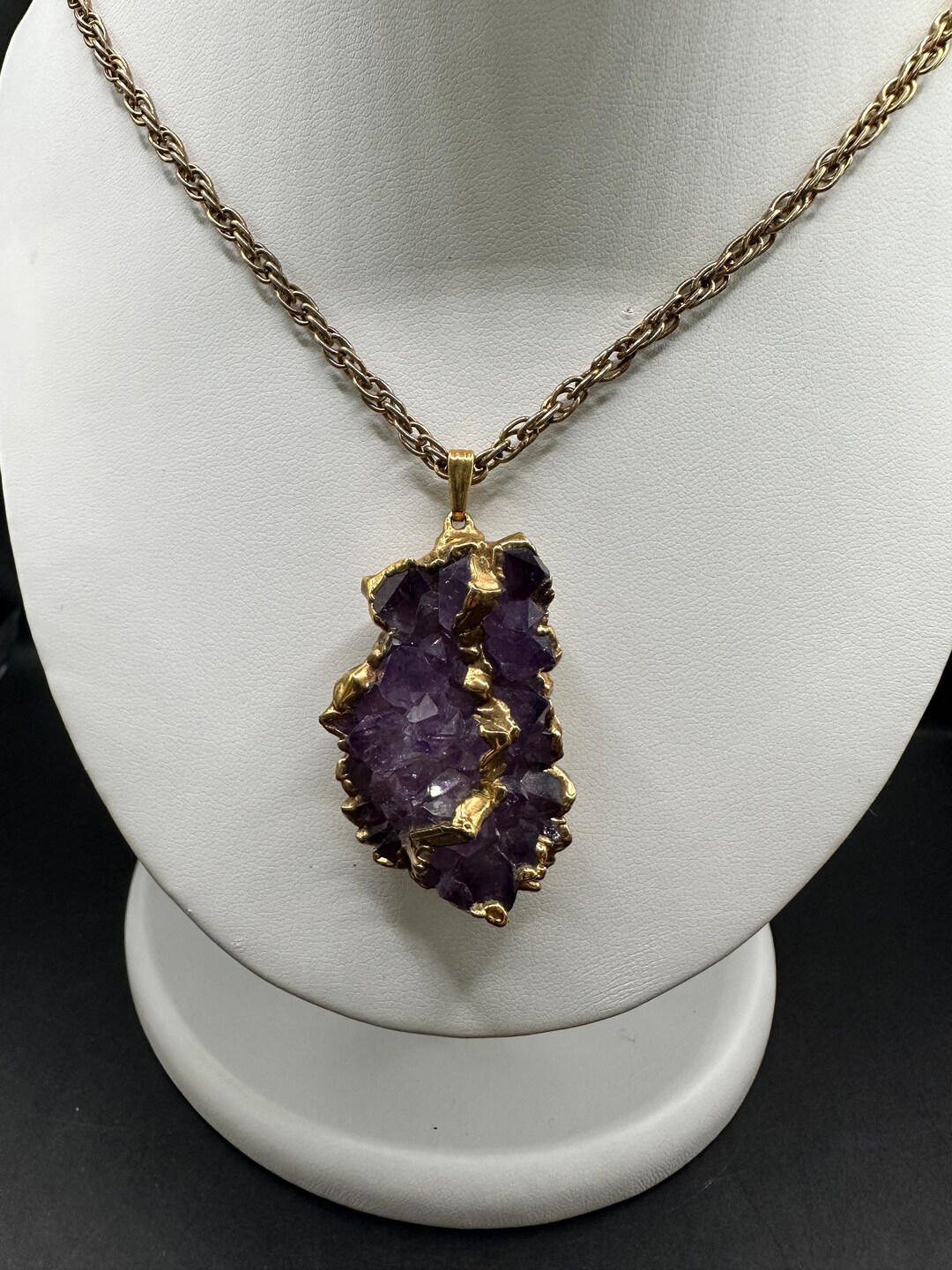 Chunky Faux Gold Amethyst Crystal Pendant W 24 Heavy - Etsy
