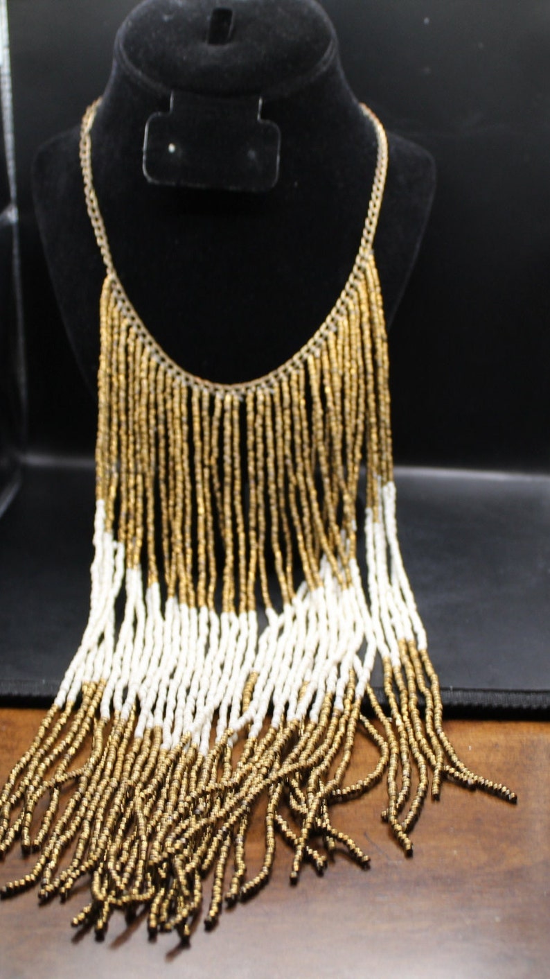 18 Chain With 11 Hanging Gold and White Beads. Beautiful Design. - Etsy