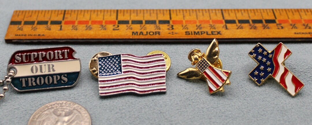 AMERICA Patriotic Lapel Pin Collection. 4 Unique Flag Themed Lapel Pins ...