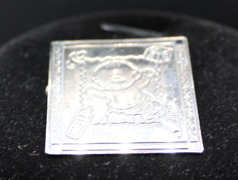Sterling Silver 1 1/4" Square Baby Pin Has Diaper Pin, Bottle, Alphabet ...