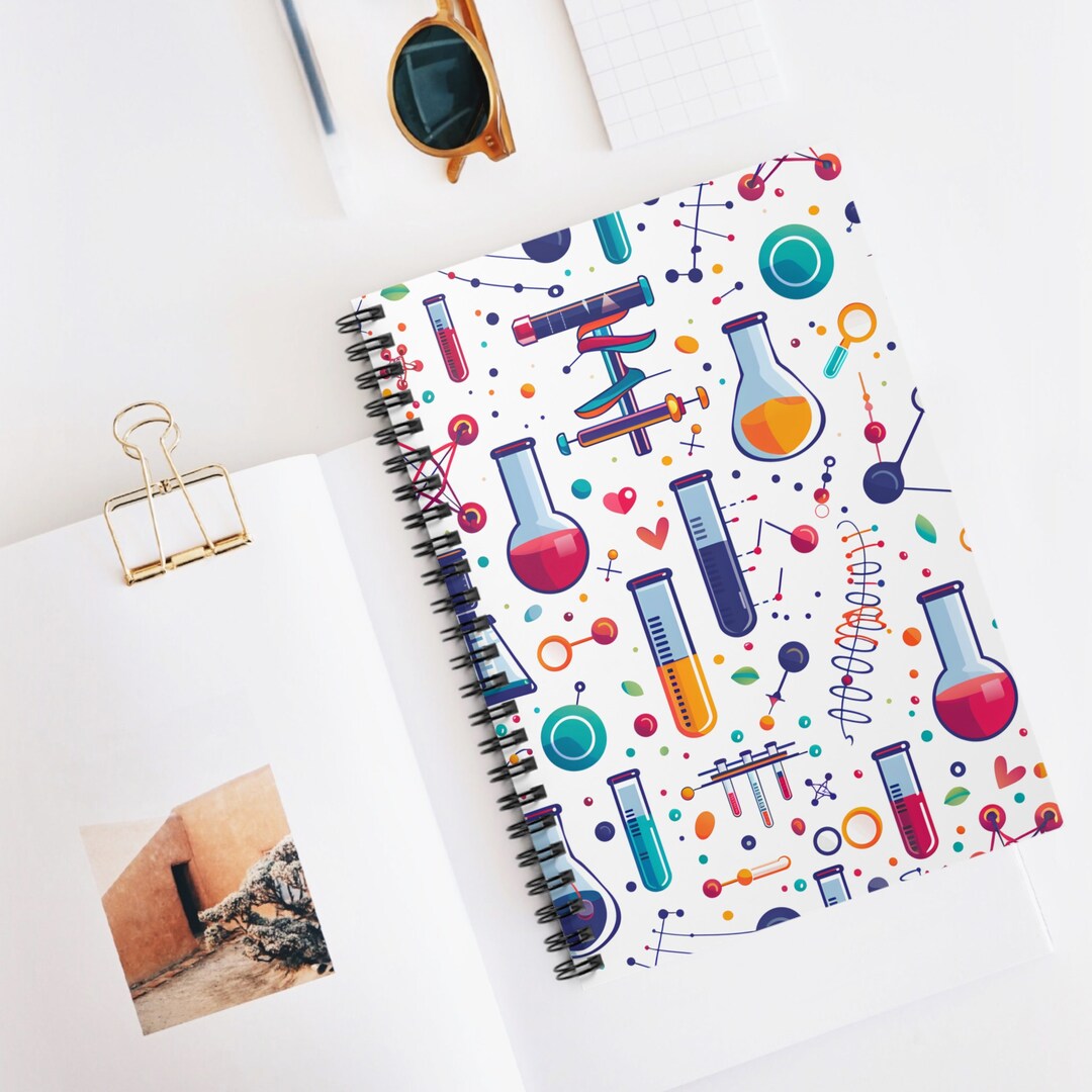 Science Spiral Notebook With Ruled Lines, Test Tubes, DNA Strands, Lab ...