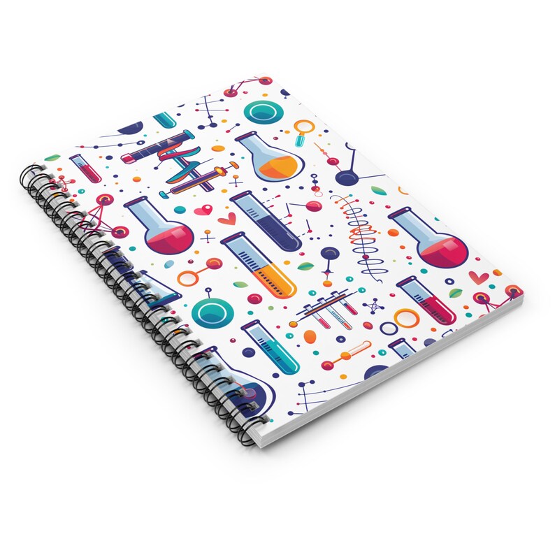 Science Spiral Notebook With Ruled Lines, Test Tubes, DNA Strands, Lab ...