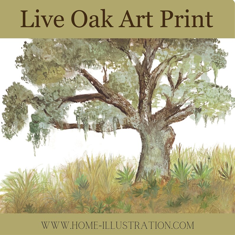Live Oak Art, Landscape Instant Download, Pastel Eclectic Decor, Office ...