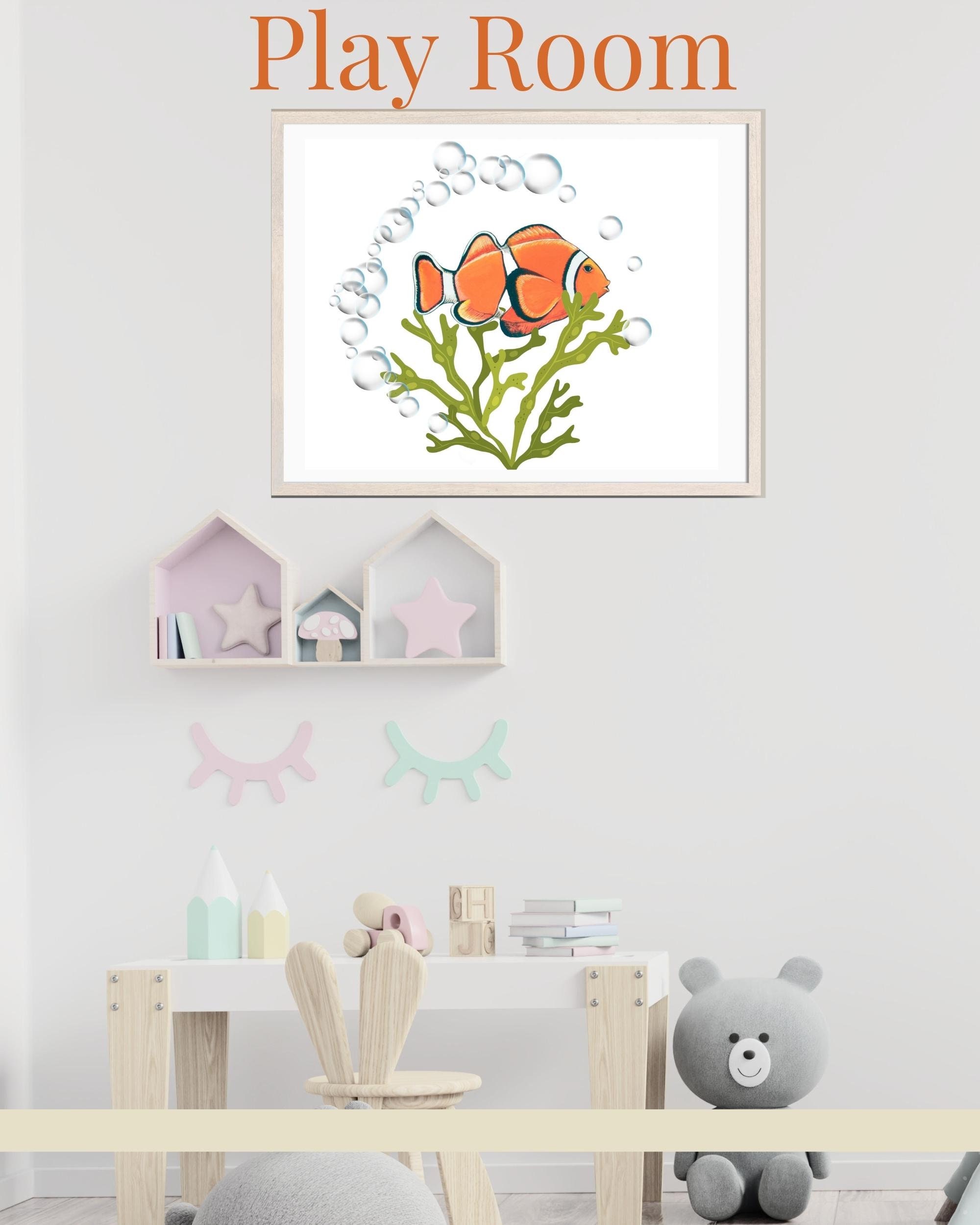 Bubbles Clownfish Print, Bubbles Instant Download Signs, Orange Poster ...