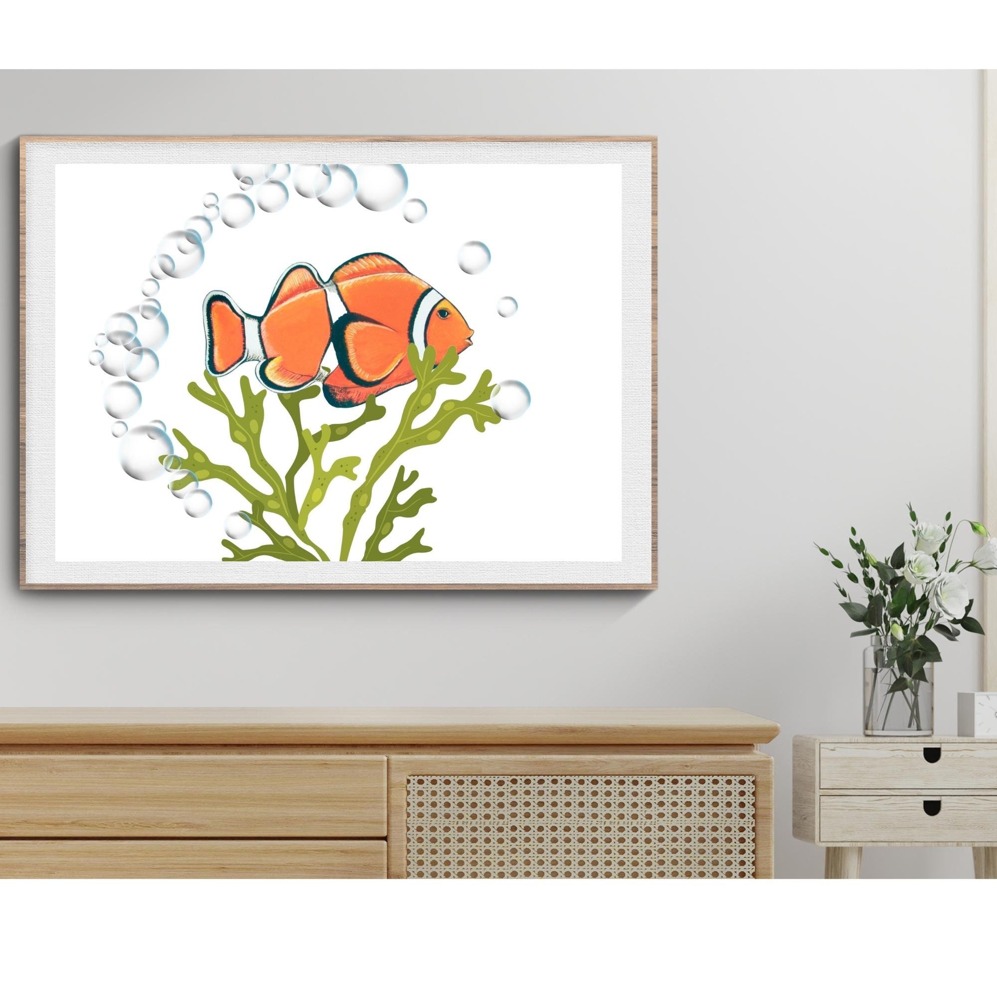 Bubbles Clownfish Print, Bubbles Instant Download Signs, Orange Poster ...